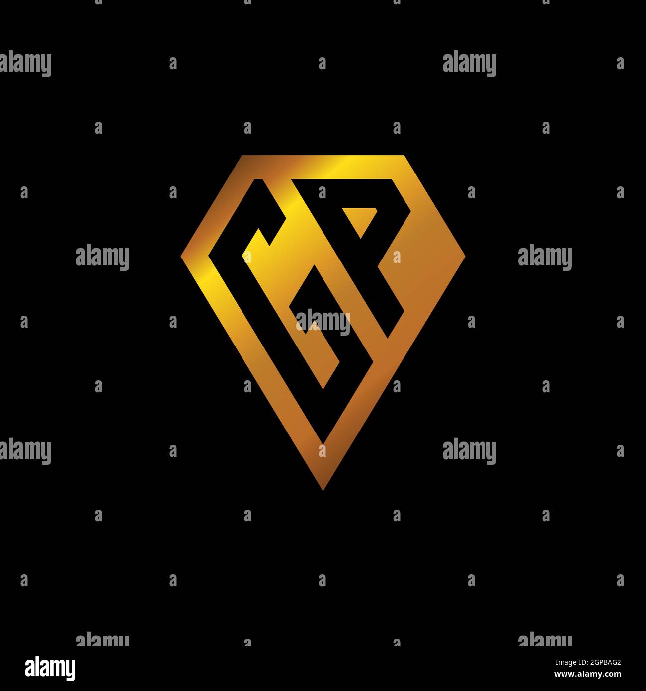 GP logo with golden diamond shape style vector, monogram geometric ...
