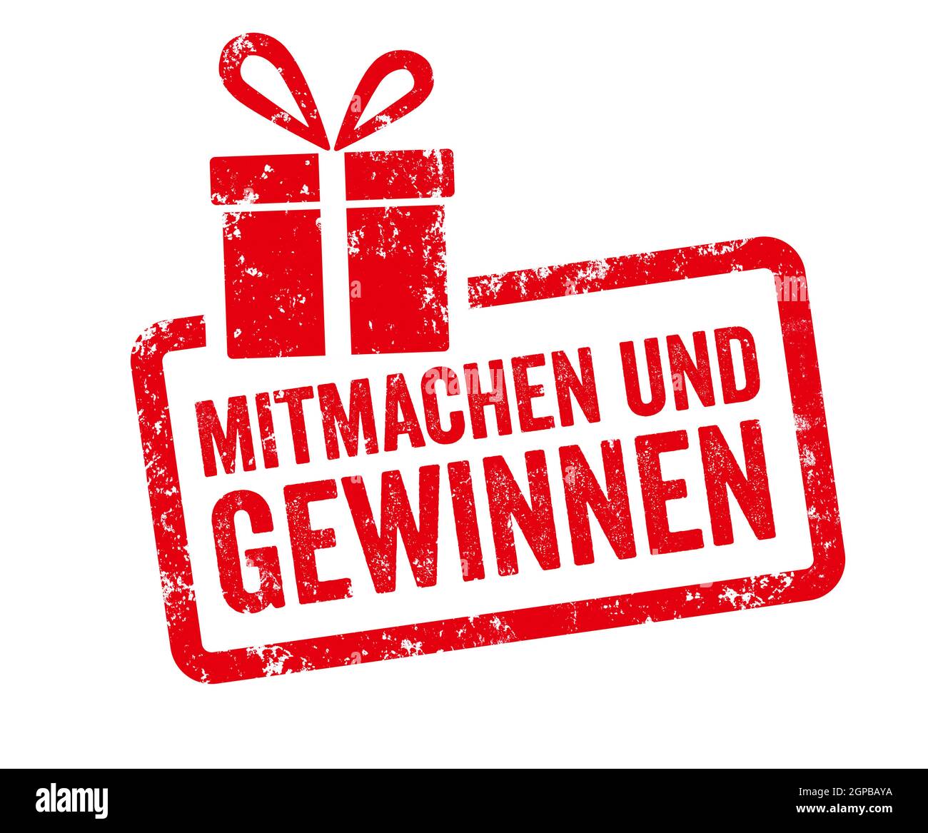 Red stamp with gift icon - Enter to win in german - Mitmachen und ...