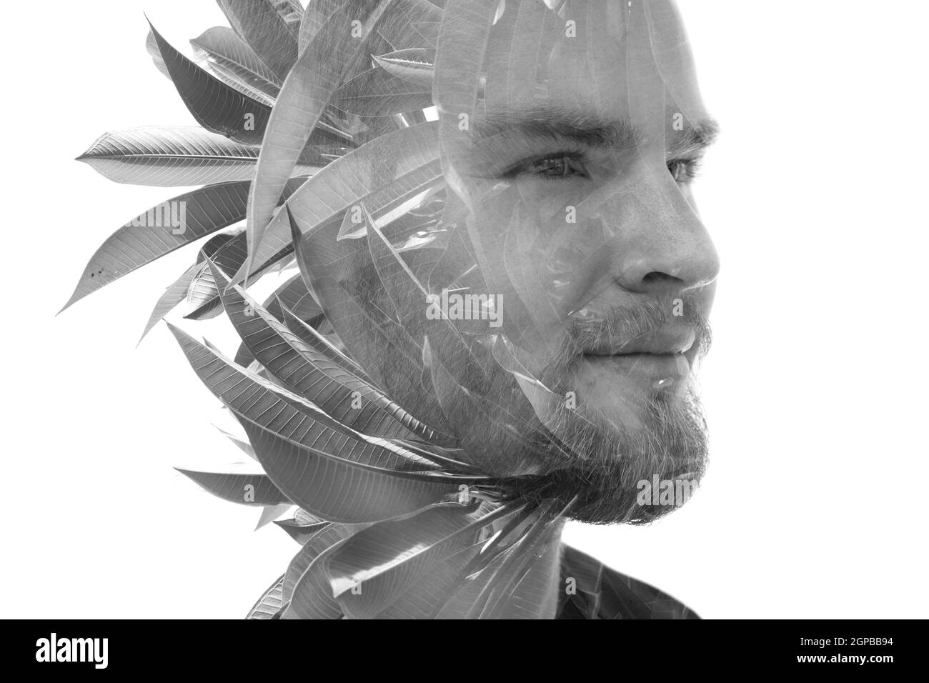 Double exposure portrait of young man immersed in his thoughts Stock ...