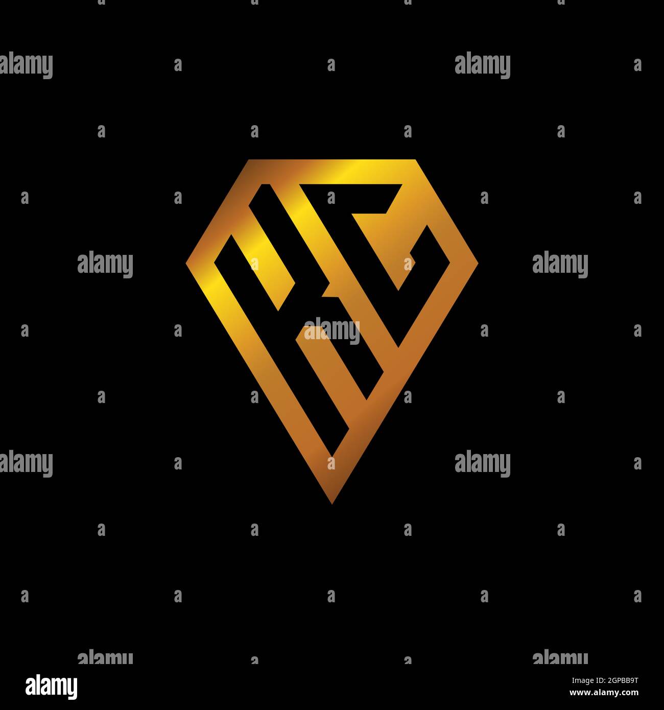 KC logo with golden diamond shape style vector, monogram geometric ...