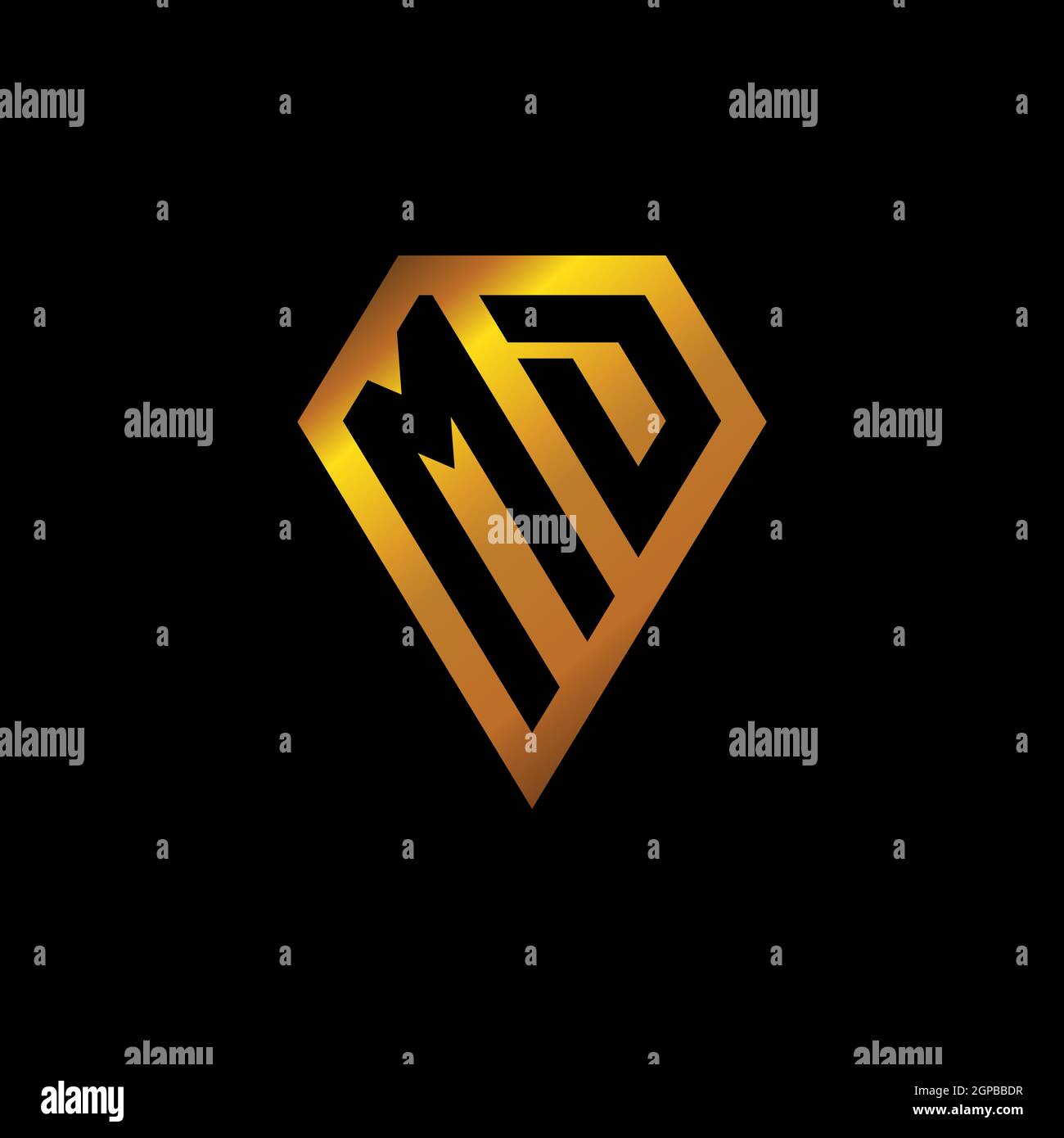 MD logo with golden diamond shape style vector, monogram geometric ...