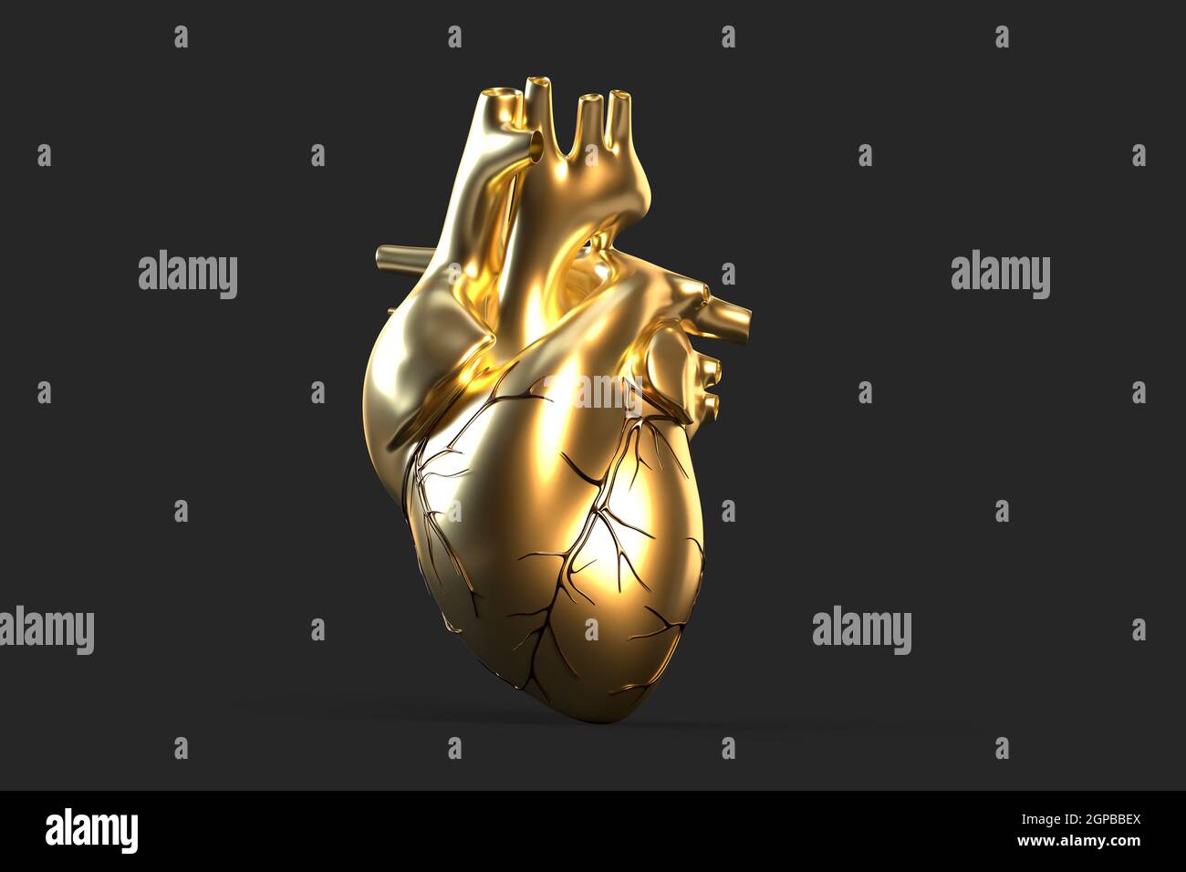 Illustration of golden human heart. 3D illustration Stock Photo - Alamy