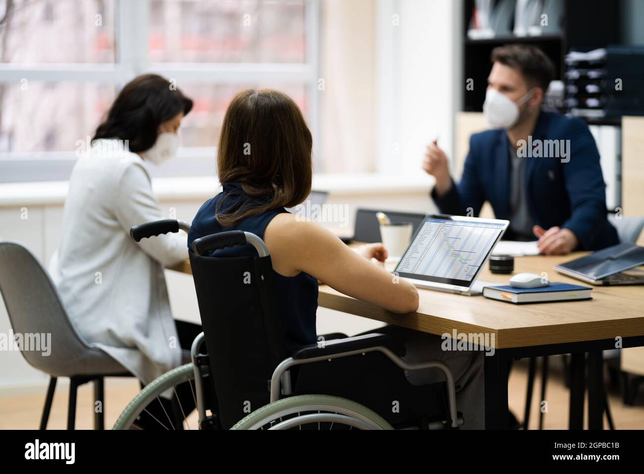 Diverse Disabled Business Worker People In Wheelchair Wearing Face Mask ...