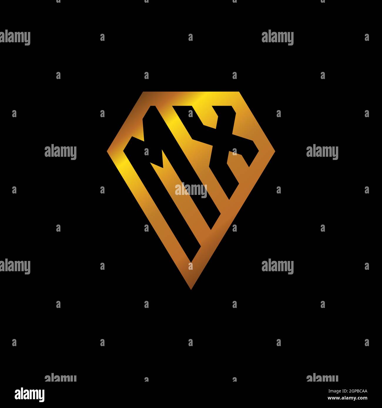 MX logo with golden diamond shape style vector, monogram geometric ...