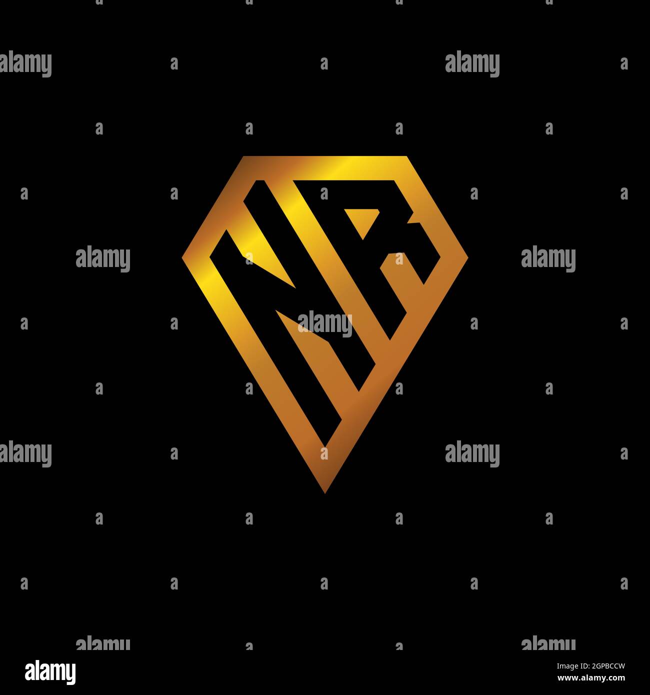 NR logo with golden diamond shape style vector, monogram geometric ...