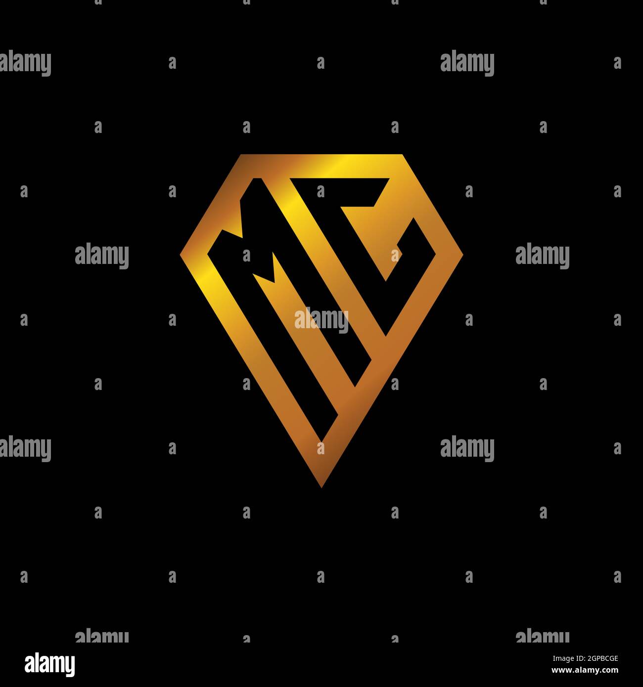 MC logo with golden diamond shape style vector, monogram geometric ...