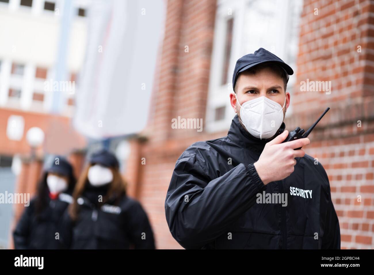 Security Officer Staff Or Bodyguard Protection In Face Mask Stock Photo ...