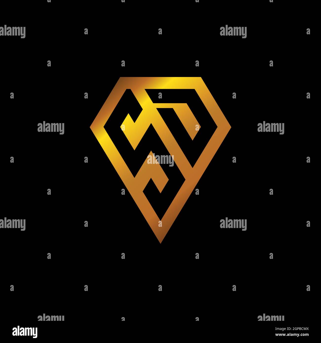 SD logo with golden diamond shape style vector, monogram geometric ...