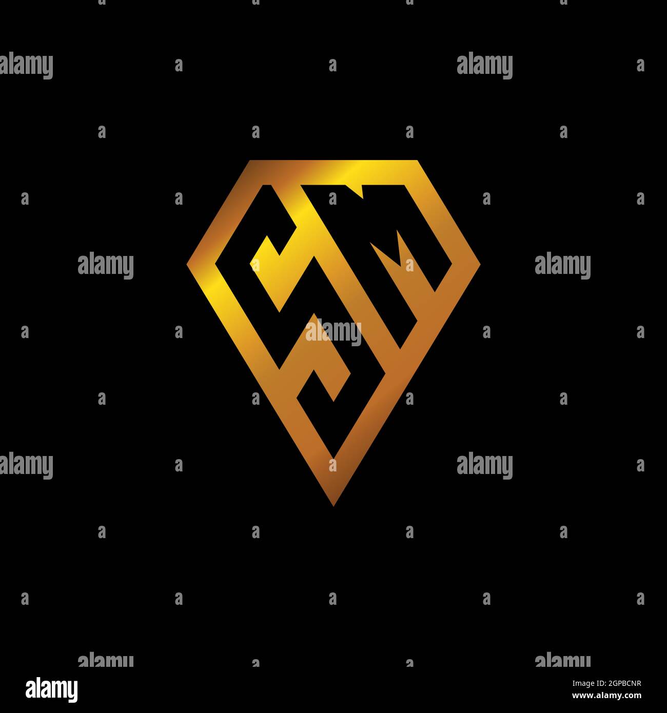 SM logo with golden diamond shape style vector, monogram geometric ...