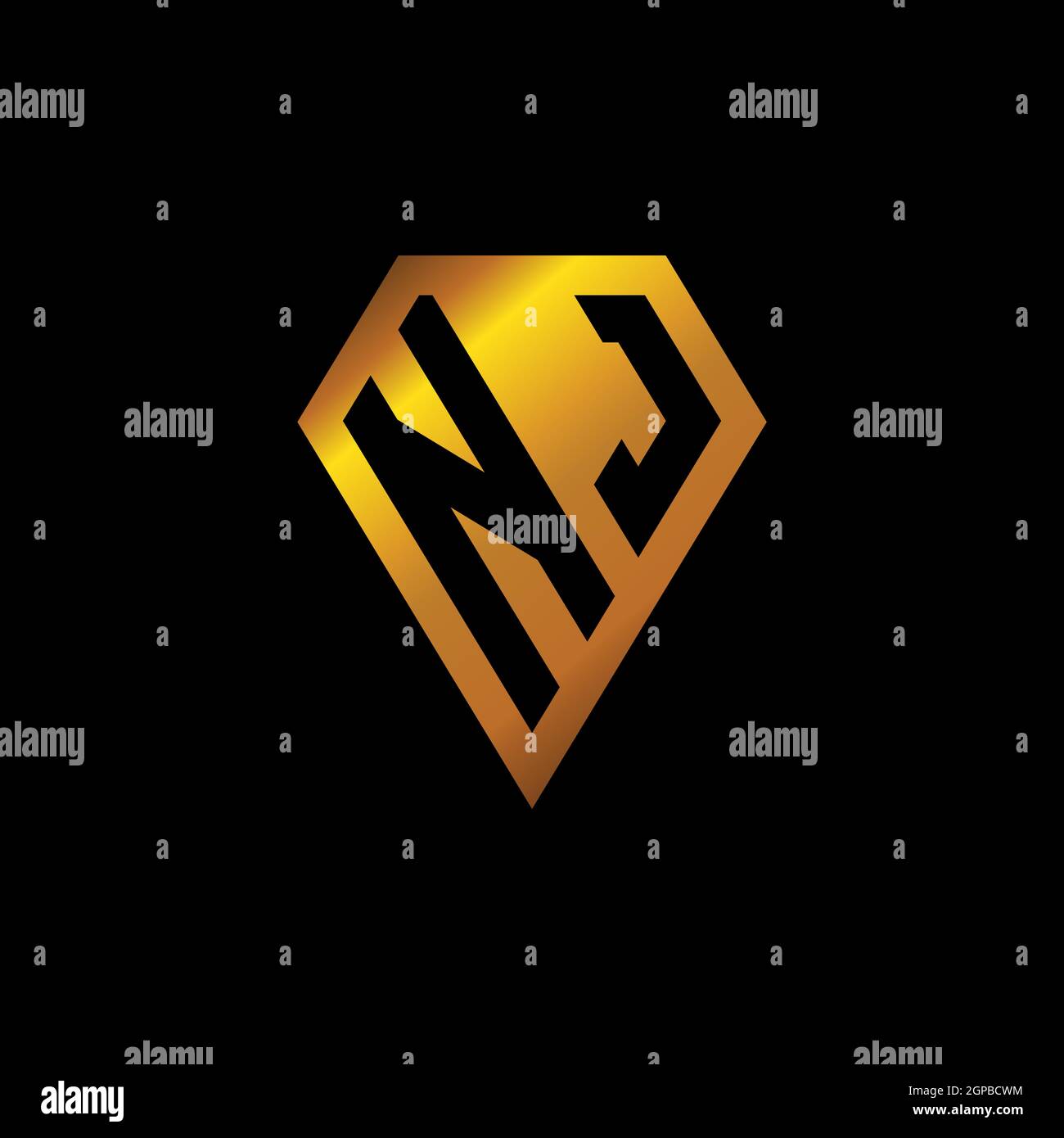 NJ logo with golden diamond shape style vector, monogram geometric ...
