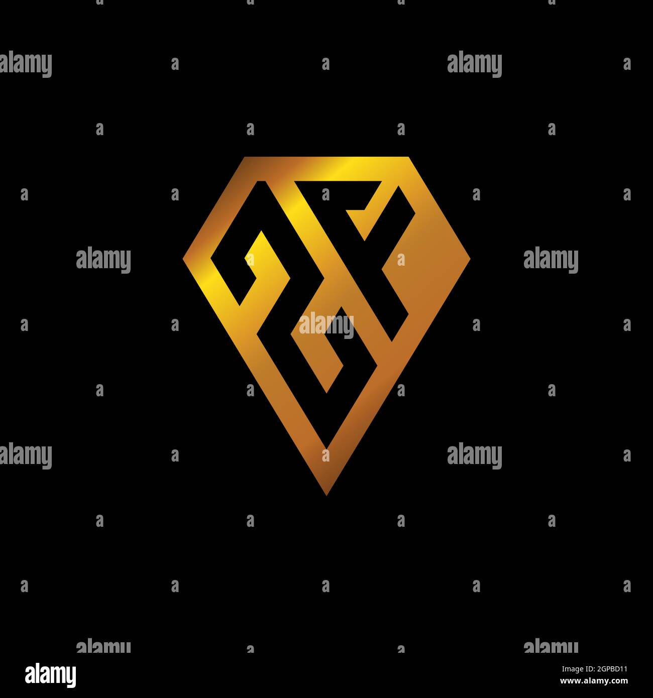 ZF logo with golden diamond shape style vector, monogram geometric ...