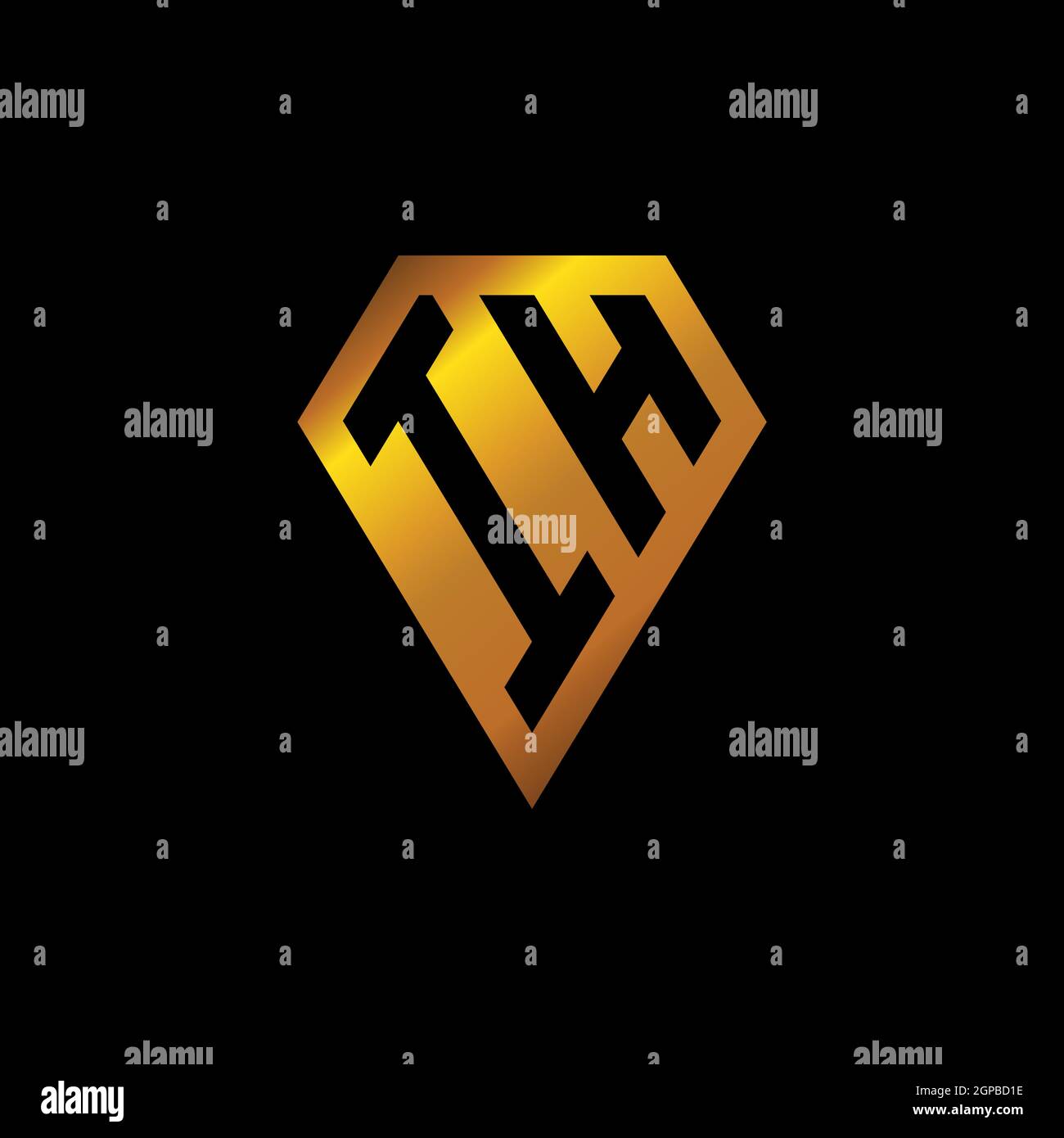IH logo with golden diamond shape style vector, monogram geometric ...