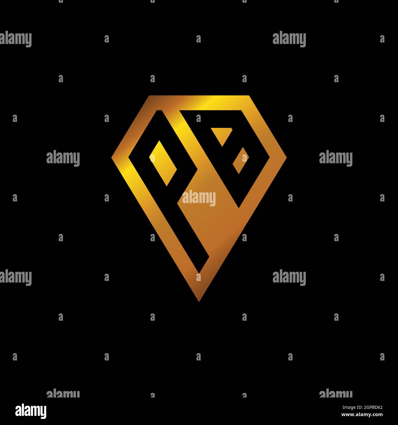 PB logo with golden diamond shape style vector, monogram geometric ...