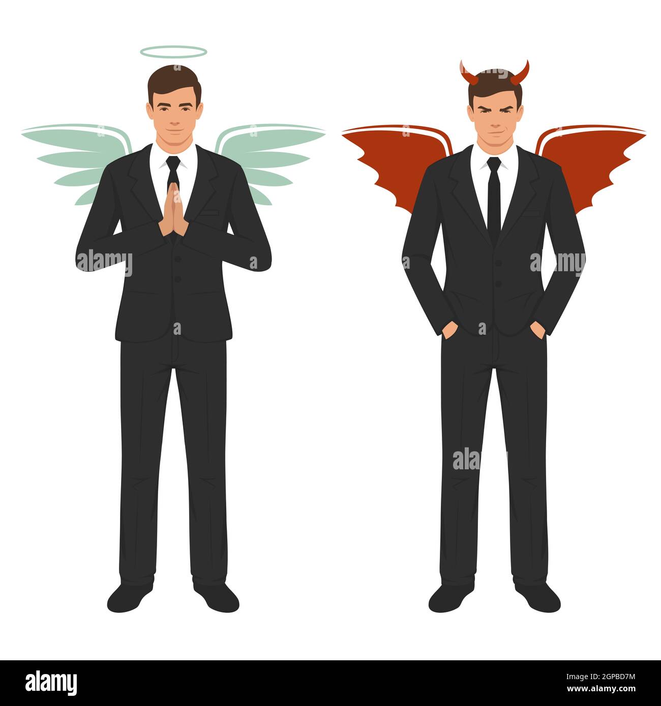 vector illustration of a cartoon devil and angel, good and bad choice ...