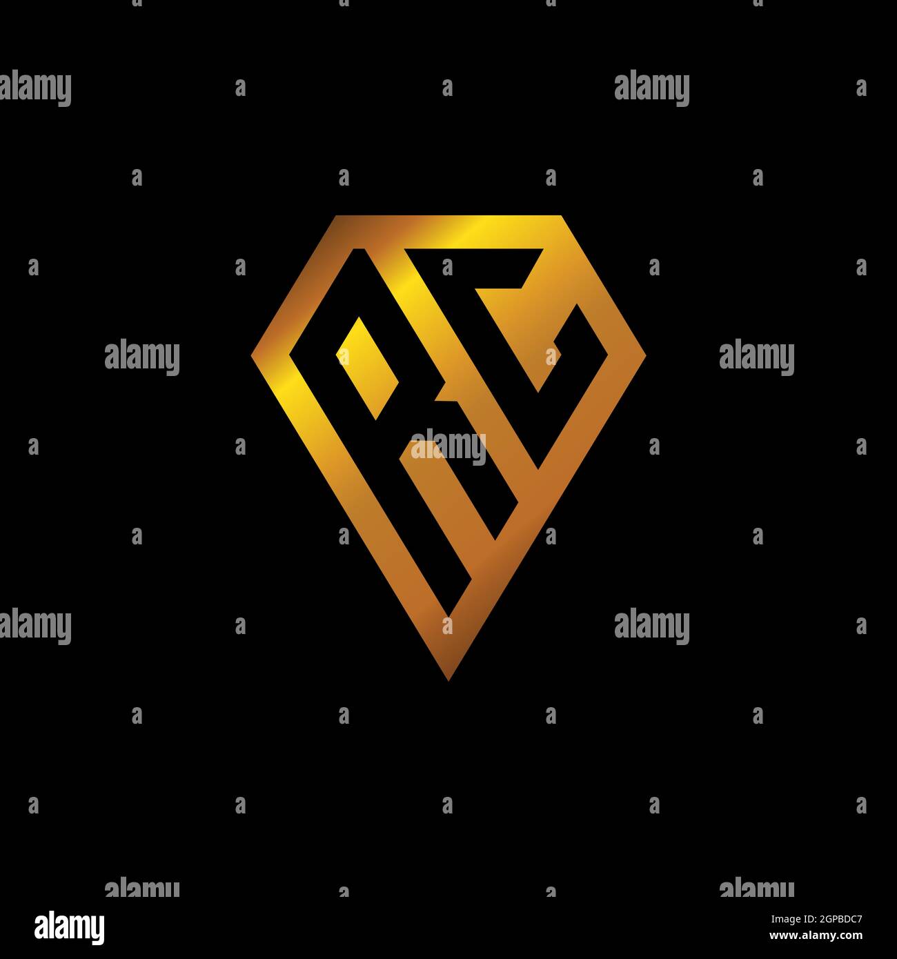 RC logo with golden diamond shape style vector, monogram geometric ...