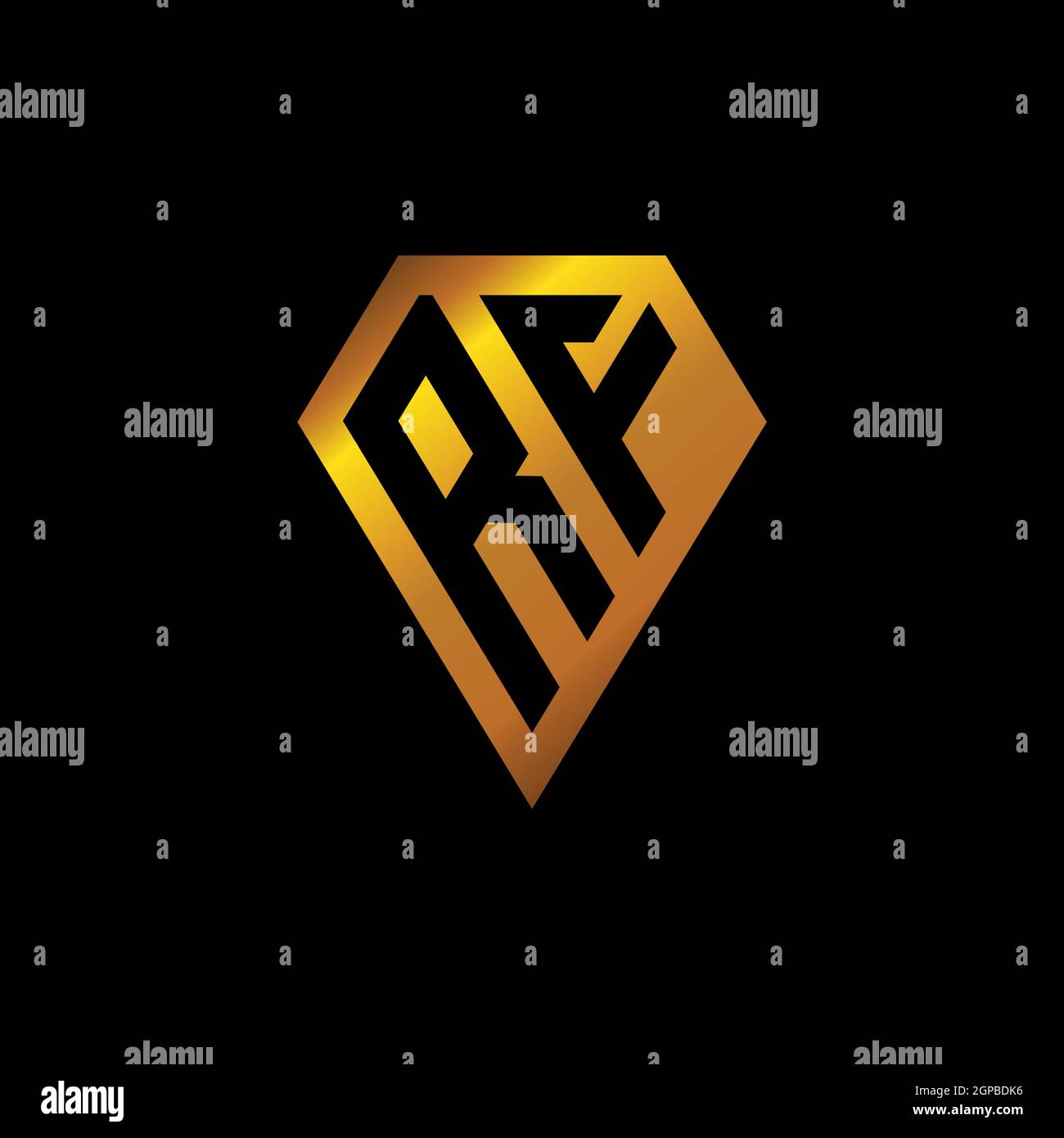 RF logo with golden diamond shape style vector, monogram geometric ...