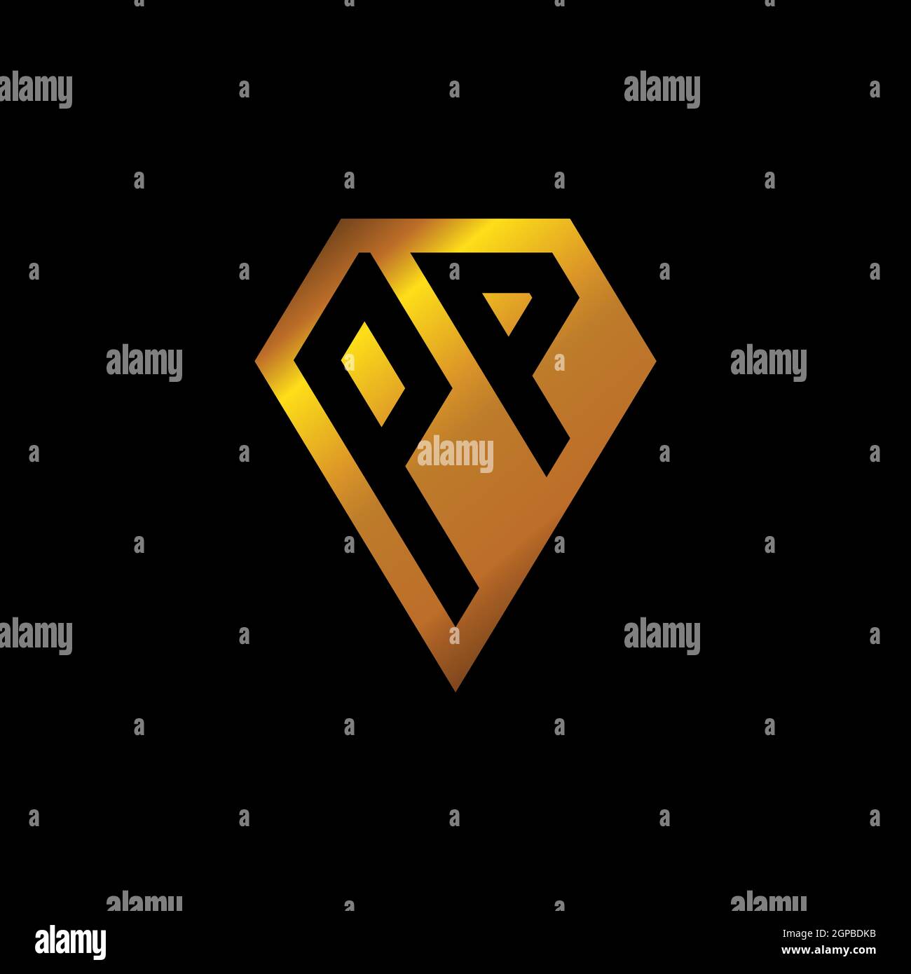 PP logo with golden diamond shape style vector, monogram geometric ...
