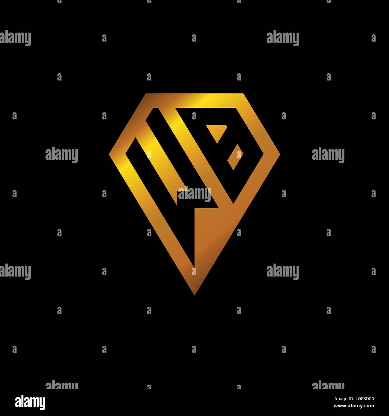 WB logo with golden diamond shape style vector, monogram geometric ...