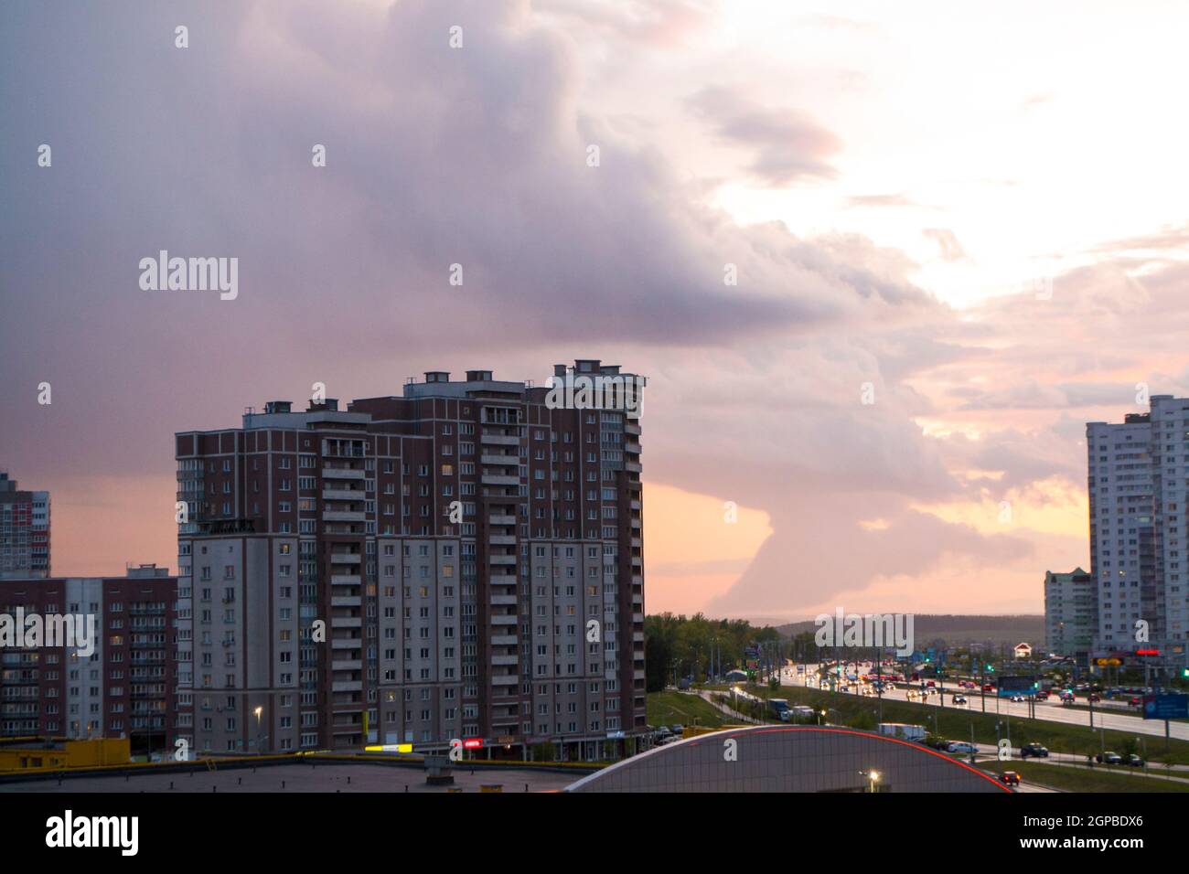 Arcus cloud or shelf cloud of a massive storm rolling over town ...