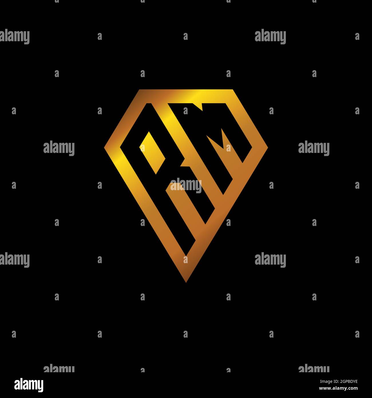 RM logo with golden diamond shape style vector, monogram geometric ...