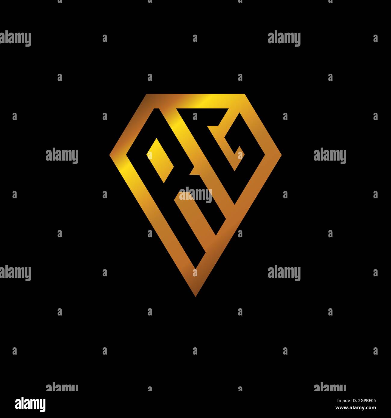 RG logo with golden diamond shape style vector, monogram geometric ...