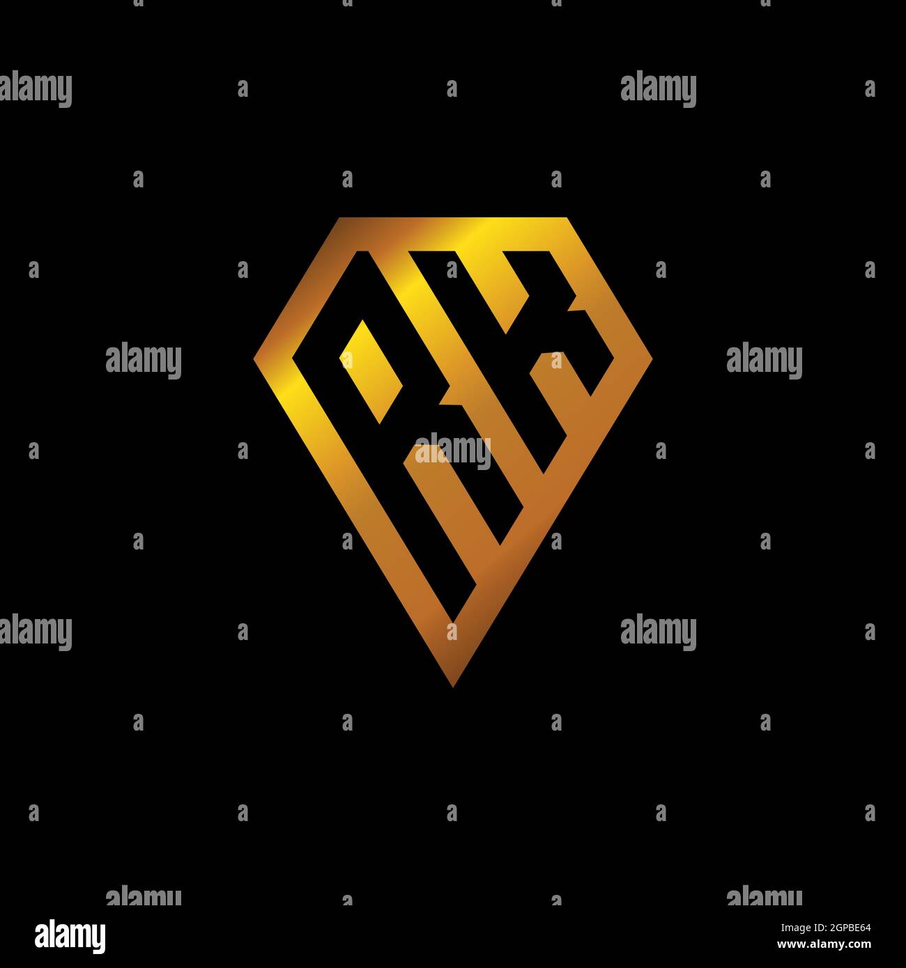 RK logo with golden diamond shape style vector, monogram geometric ...