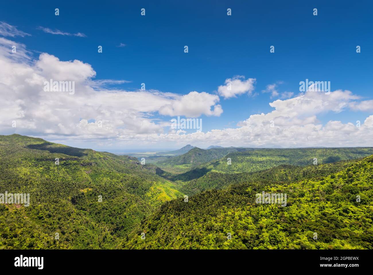 Panoramic view of Black River Gorges National Park, Gorges Viewpoint in ...