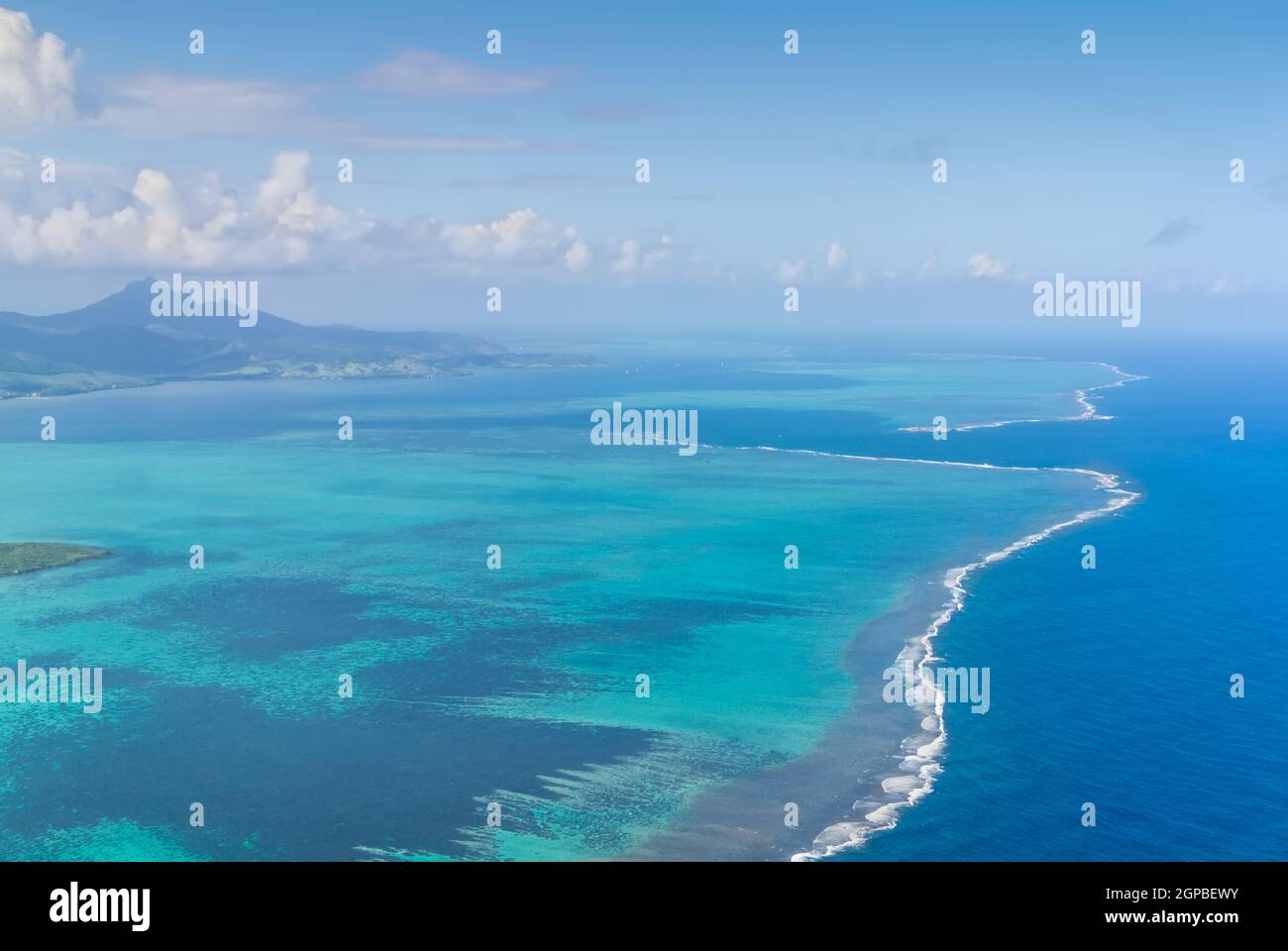 Aerial picture of the southeast, south east coast of Mauritius Island ...