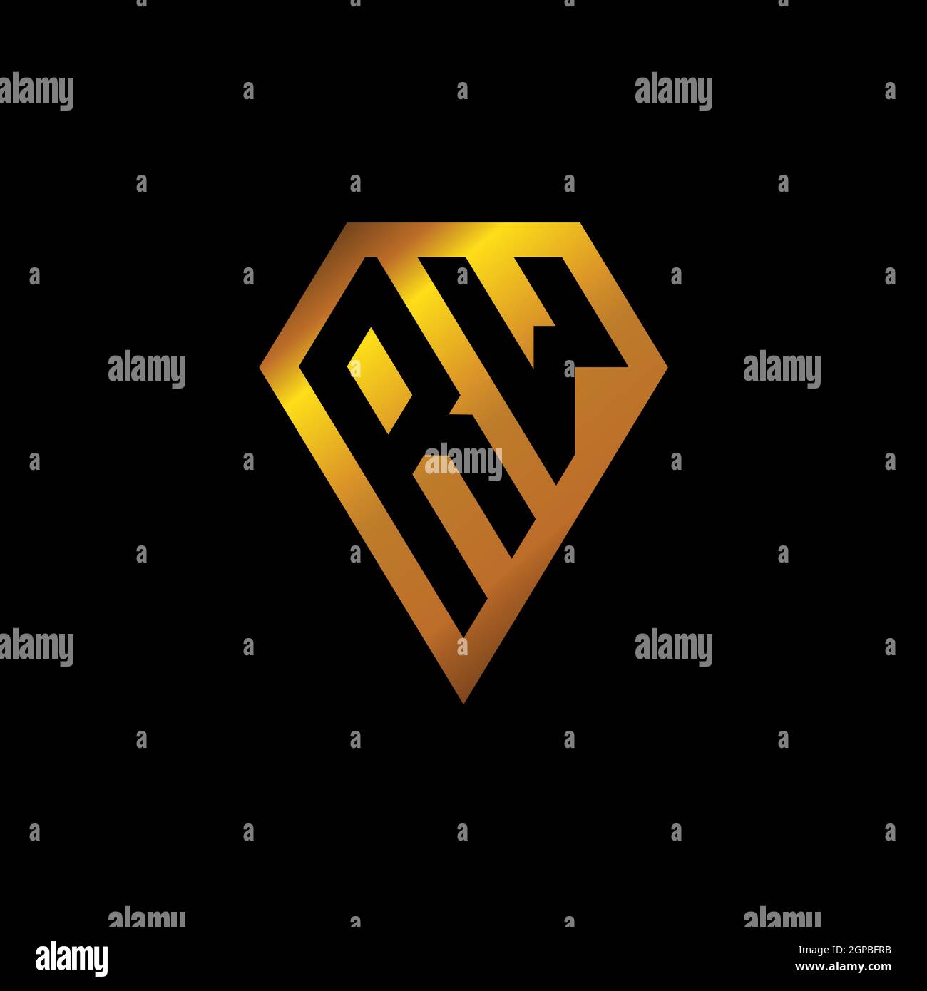 RW logo with golden diamond shape style vector, monogram geometric ...