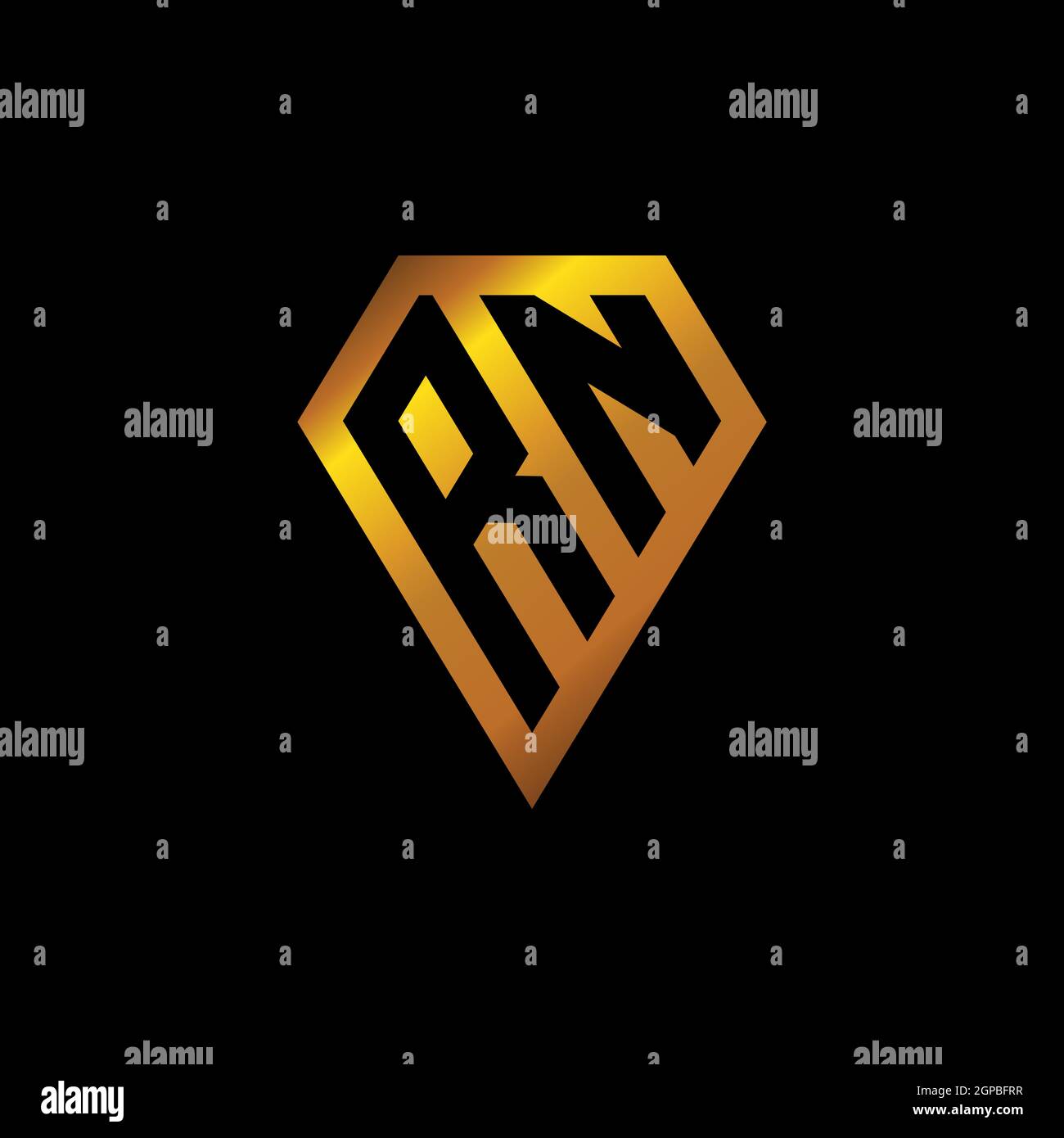 RN logo with golden diamond shape style vector, monogram geometric ...