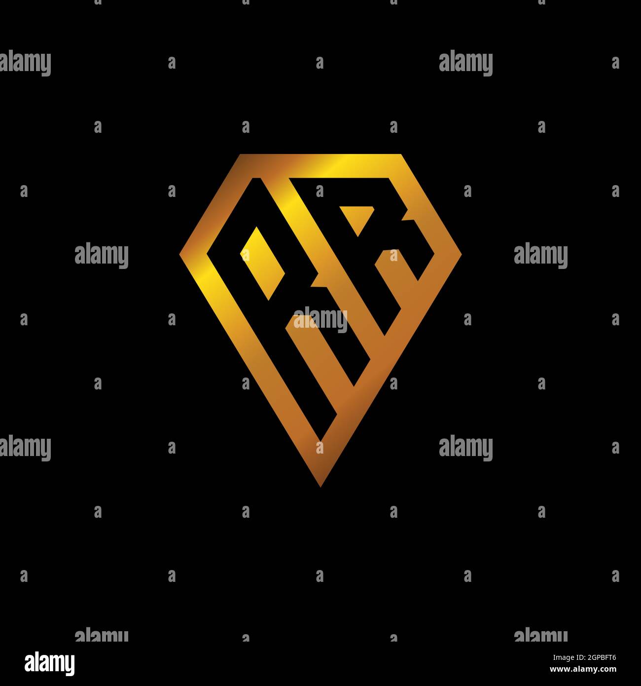 RR logo with golden diamond shape style vector, monogram geometric ...