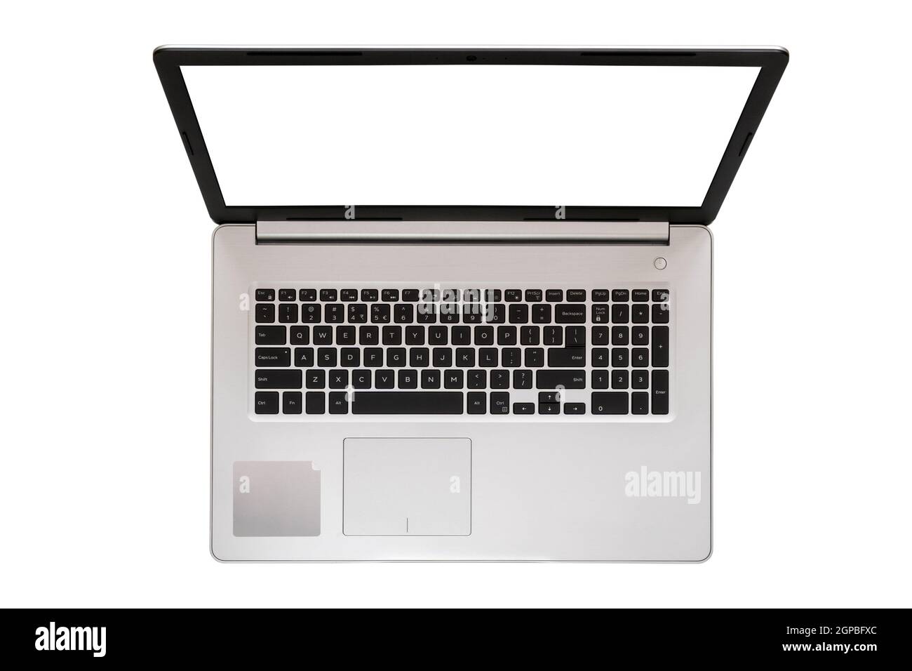 Laptop with empty screen isolated on white background. Top view Stock ...