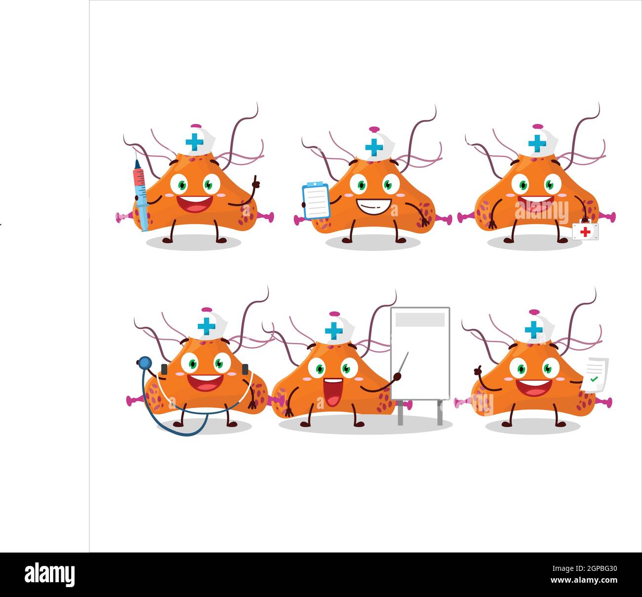 Doctor profession emoticon with bacteria virus cartoon character ...