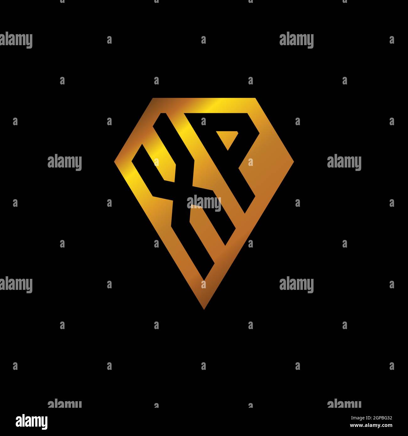 XP logo with golden diamond shape style vector, monogram geometric ...
