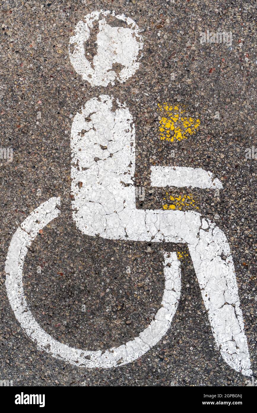 Disabled Person Wheelchair Sign Traffic Symbol On Asphalt Road Stock ...