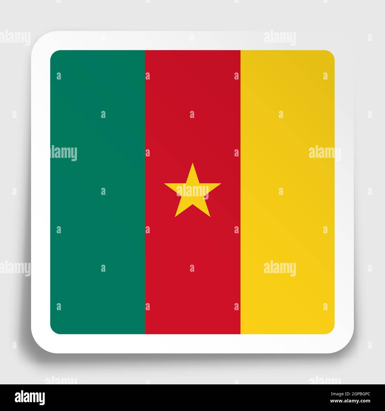 CAMEROON flag icon on paper square sticker with shadow. Button for ...