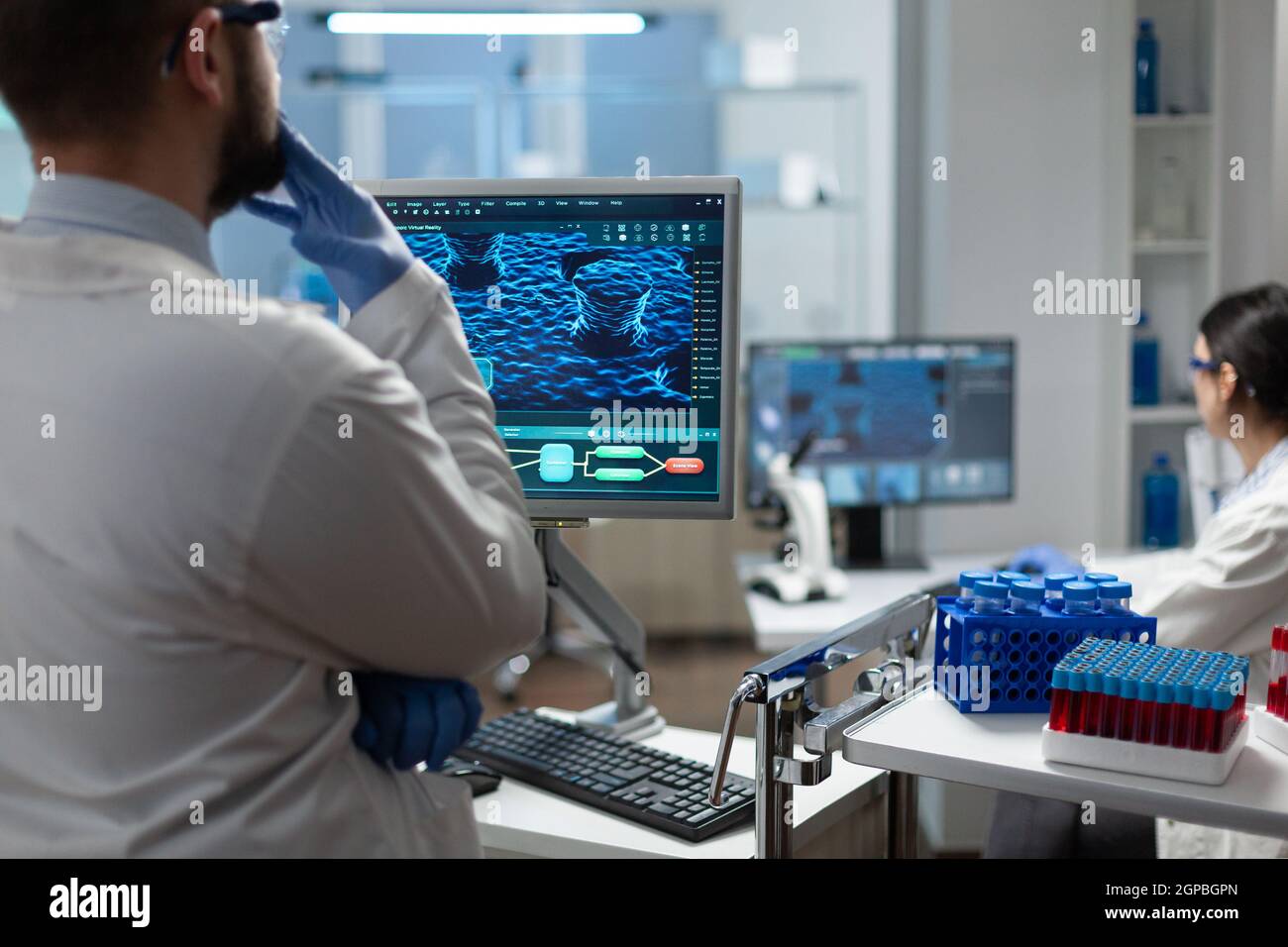 Biologist researcher analyzing virus expertise working at sickness ...