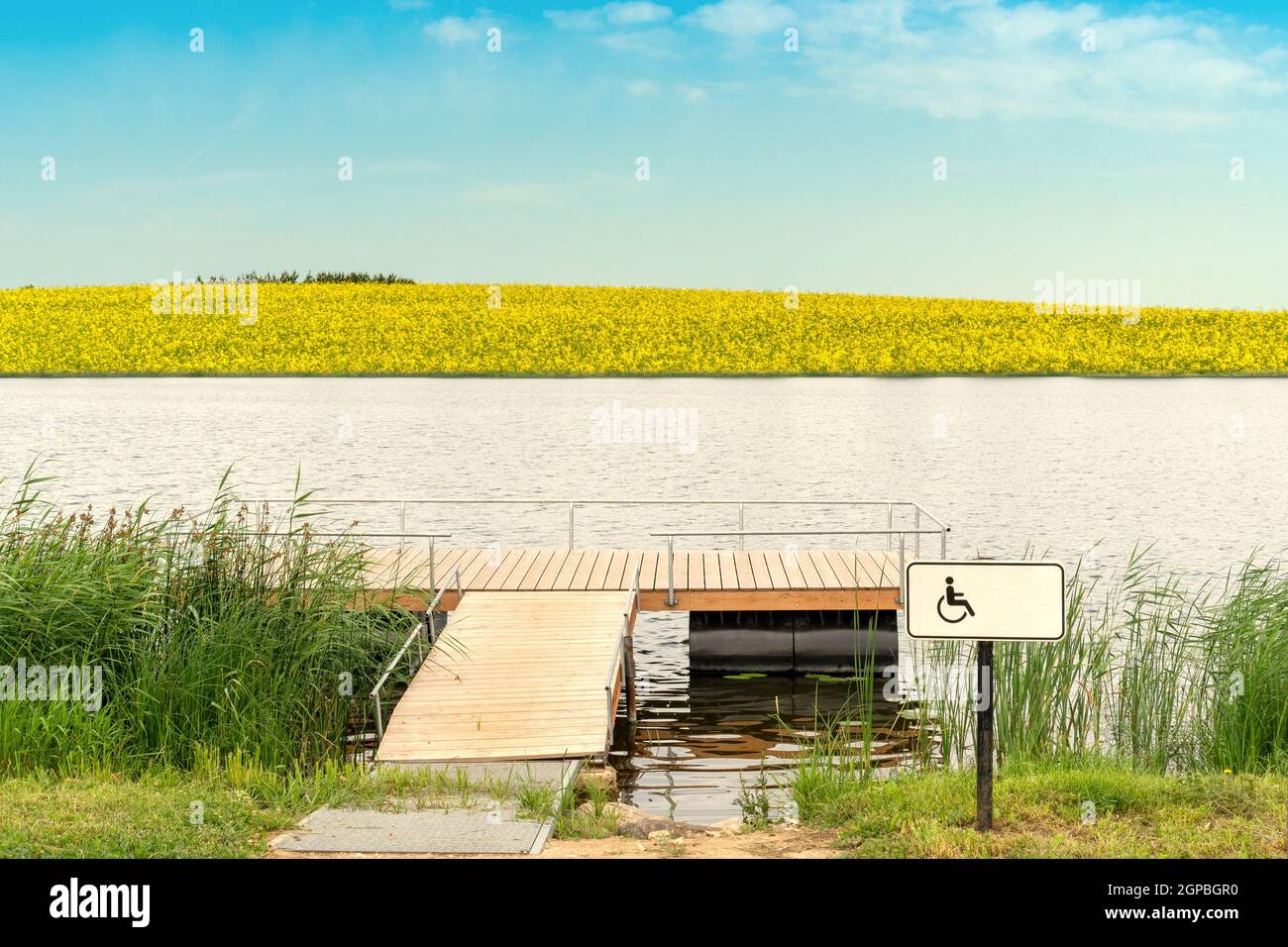 Wooden dock or pier adapted for disabled people Stock Photo - Alamy