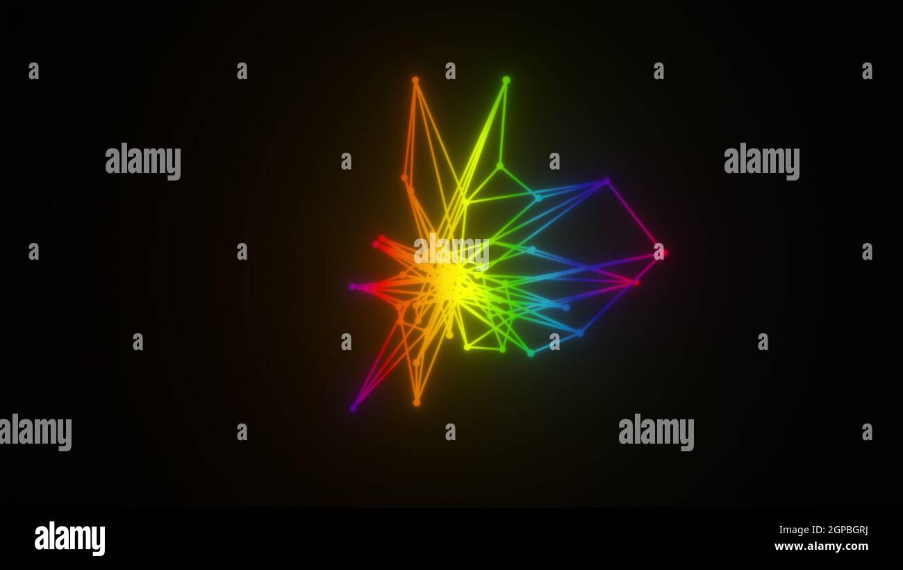 3D rendering fractal neon shape, computer generated abstract asymmetric ...