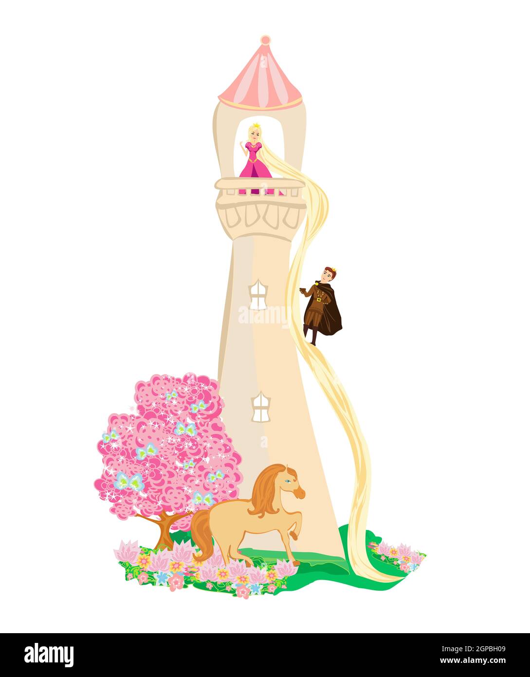 Princess in tower cartoon illustration Cut Out Stock Images & Pictures ...