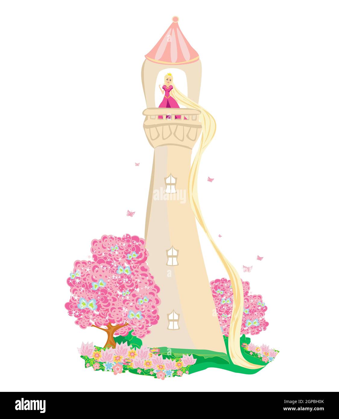 Rapunzel trapped at the top of the tower Stock Photo - Alamy