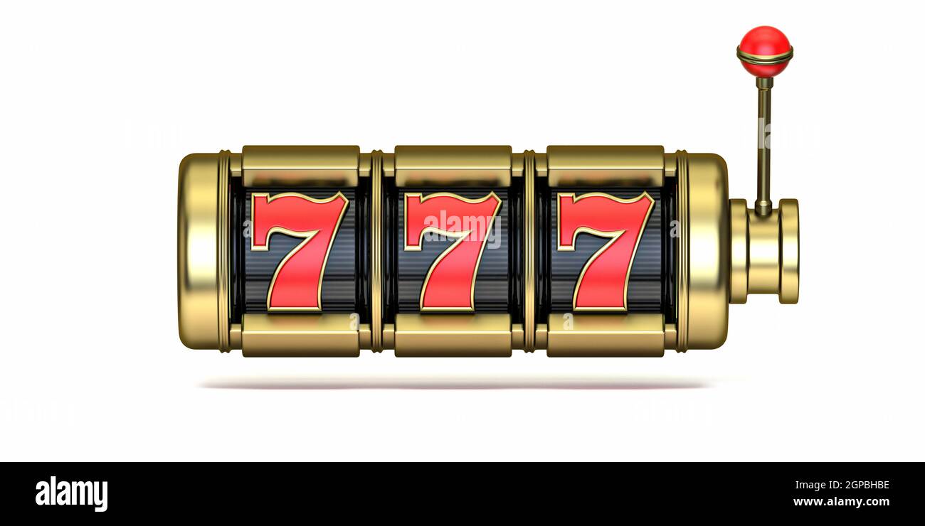 777 Gold slot machine 3D render illustration isolated on white ...