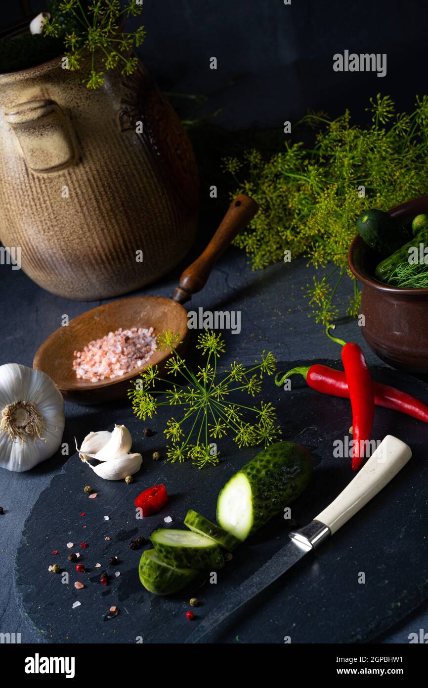 rustic fresh pickled cucumber (polish malosolne Stock Photo - Alamy