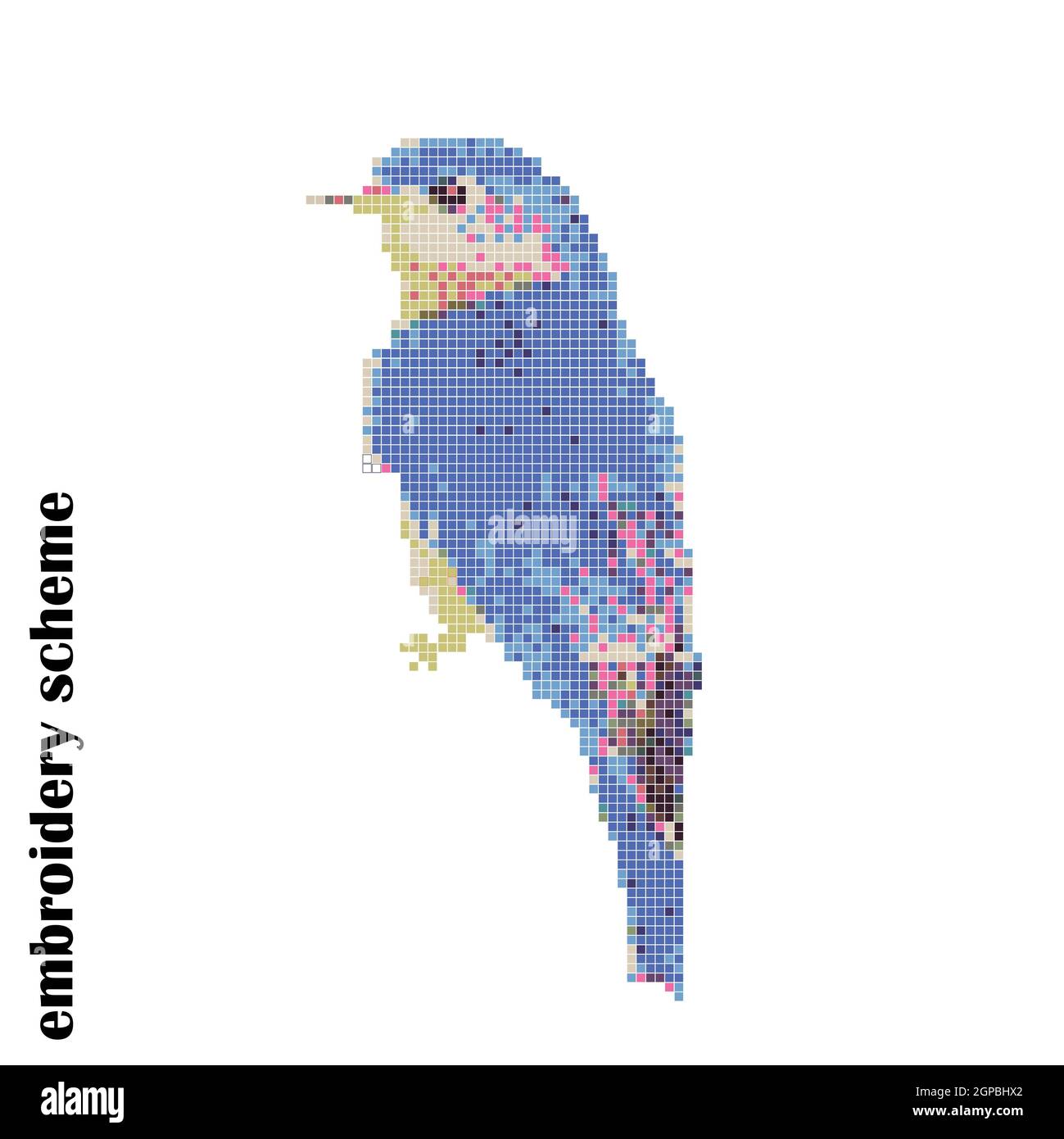 Blue spring bird. Bird embroidery scheme. Vector illustration isolated ...