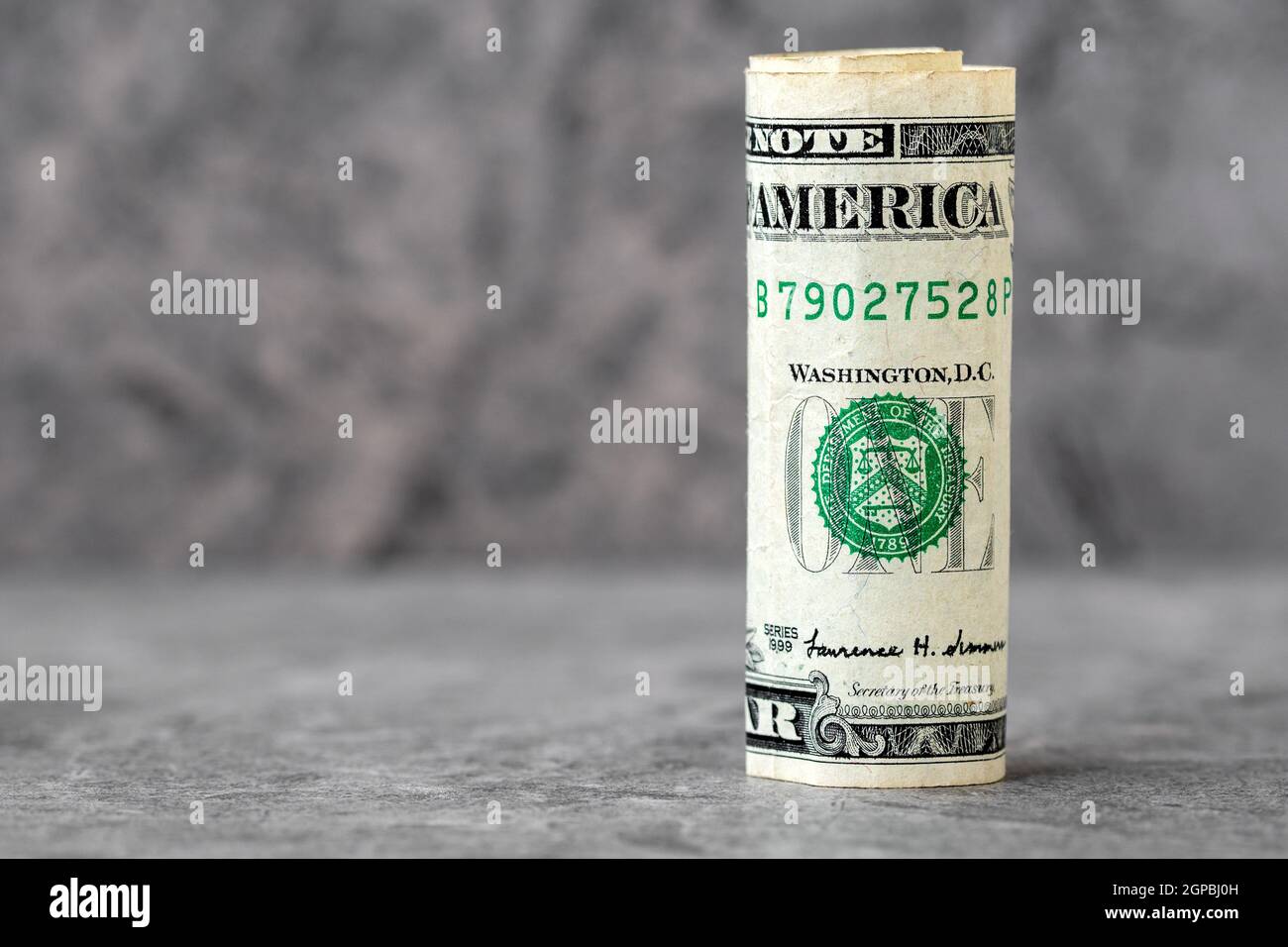Rolled american dollar banknote in vertical position. Copy-space Stock ...