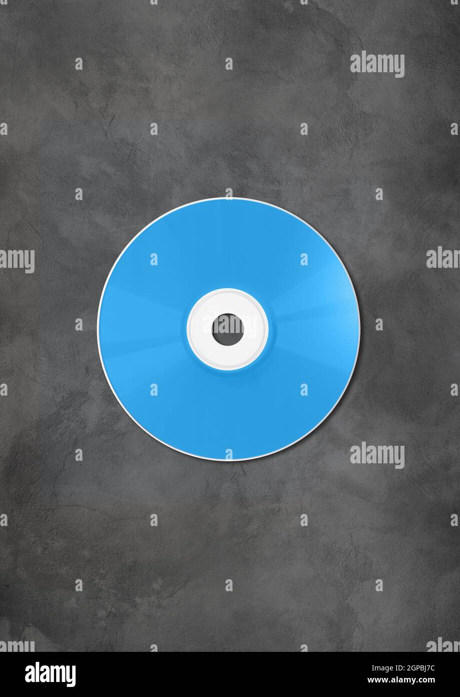 Blue CD - DVD label mockup template isolated on concrete background ...