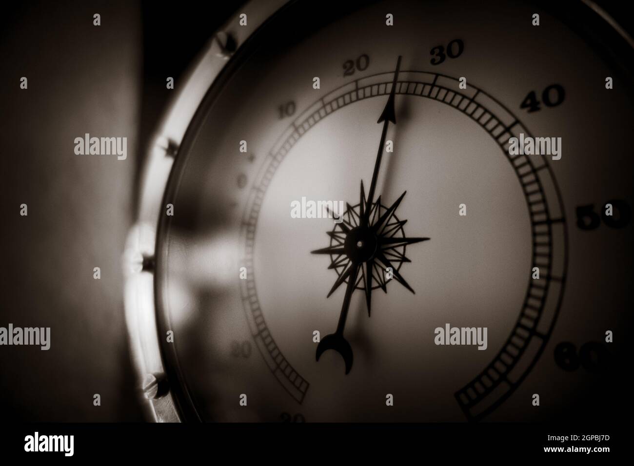 Old barometer macro view. Black and white photography Stock Photo - Alamy