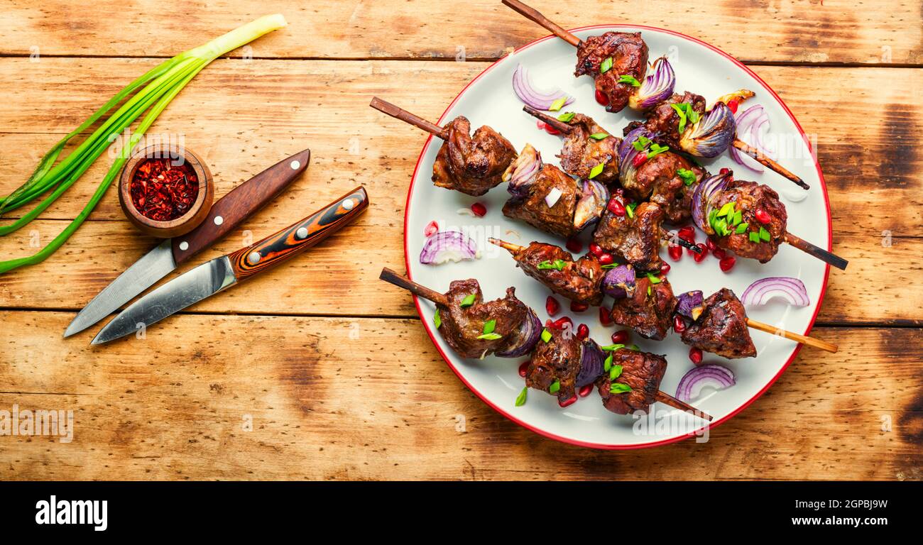 Turkish or arabic tradition liver kebab on skewers.Ciger kebab Stock ...