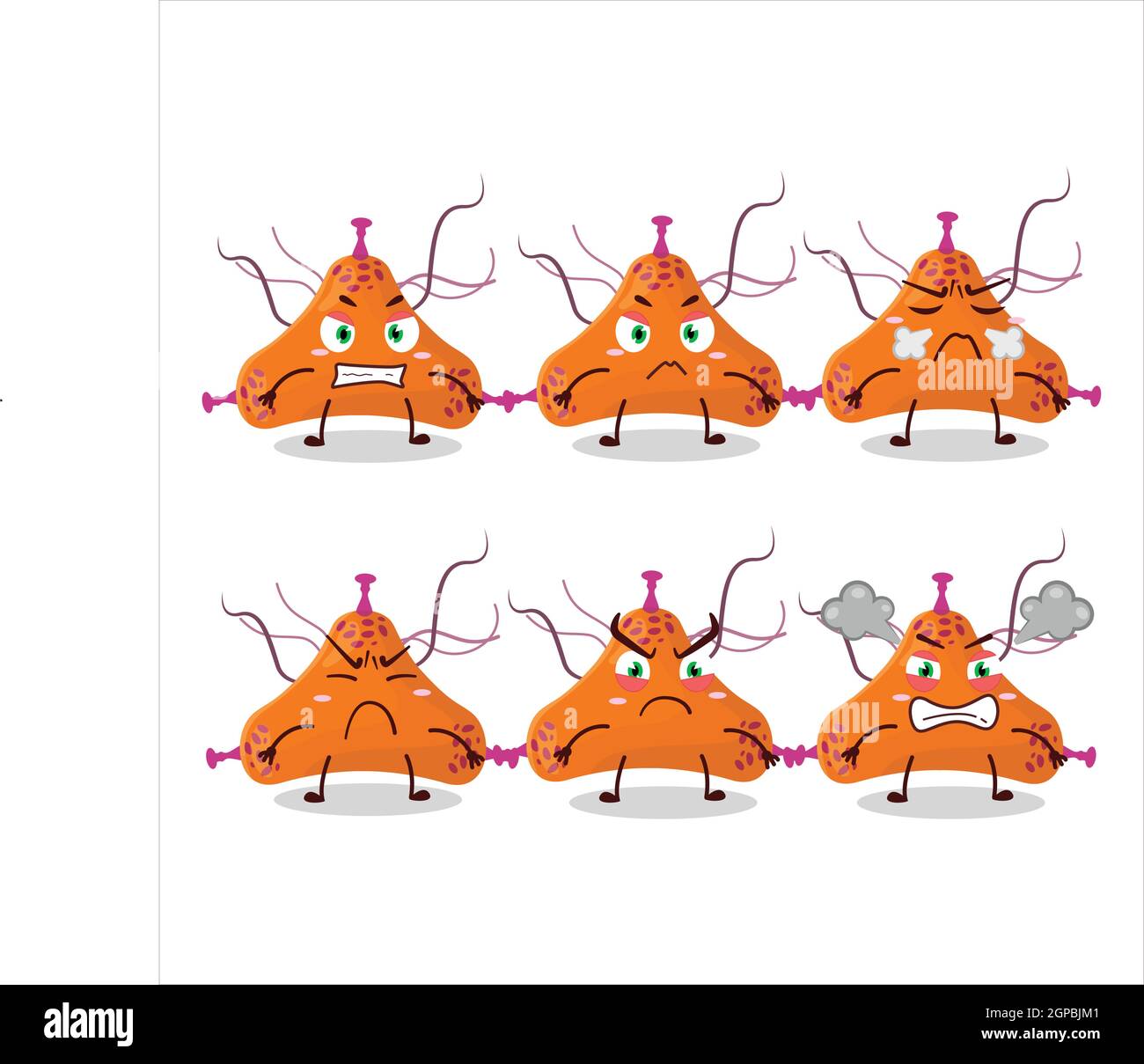 Bacteria virus cartoon character with various angry expressions. Vector ...