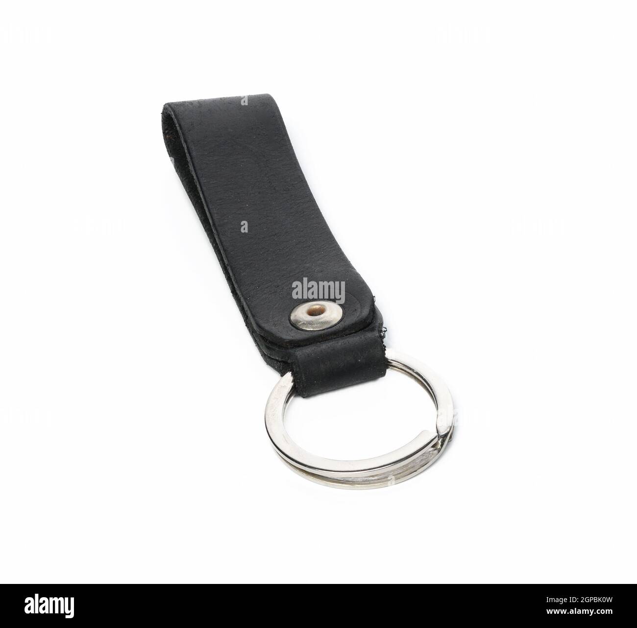 metal ring with leather key holder on white background, keychain Stock ...